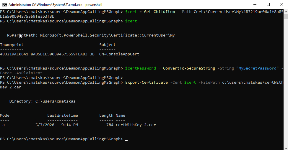 Create a .NET Core Deamon app that calls MSGraph with a certificate